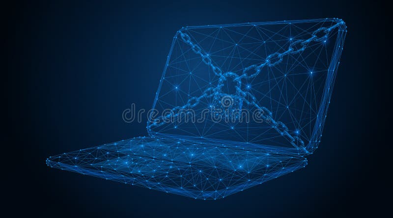 A Low-poly Laptop with a Lock and Chain on the Monitor. the ...