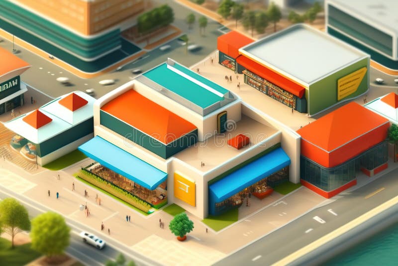 Low Poly:large Shopping Complex with Peoples, AI Generated Stock ...