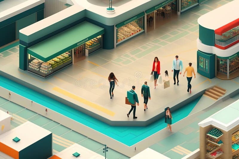 Low Poly:large Shopping Complex with Peoples, AI Generated Stock ...