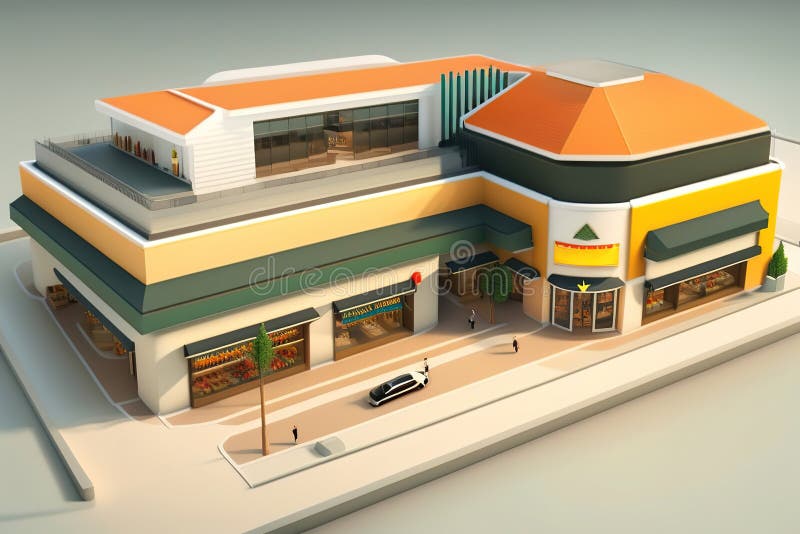 Low Poly:large Shopping Complex with Peoples, AI Generated Stock ...