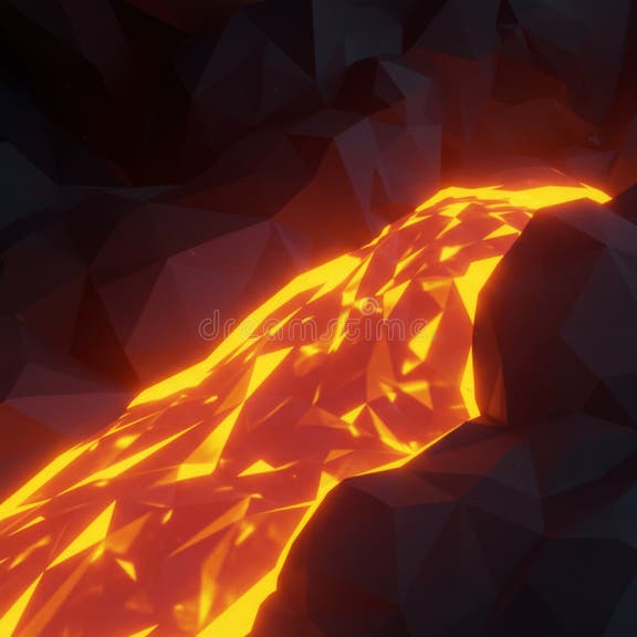 Low-poly Lava Flowing through Dark Volcanic Rocks Stock Illustration ...
