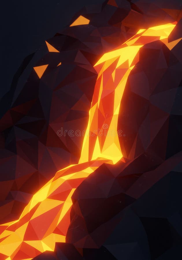 Low Poly Lava Flowing Down Dark Mountain Stock Illustration ...