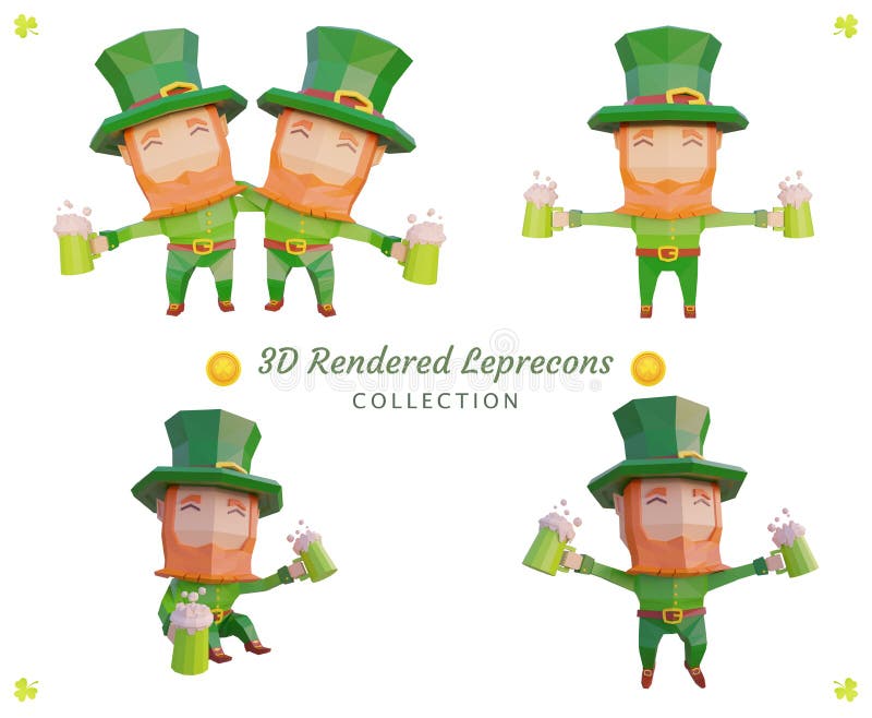 Low Poly Leprecon Characters Set. Stock Illustration - Illustration of ...