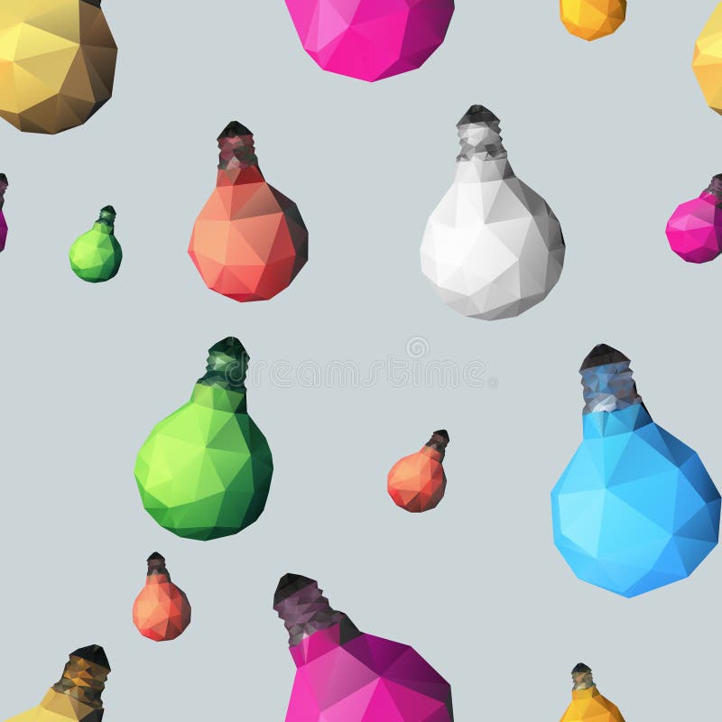 Low Poly Light Bulb. Seamless Pattern Stock Vector - Illustration of ...