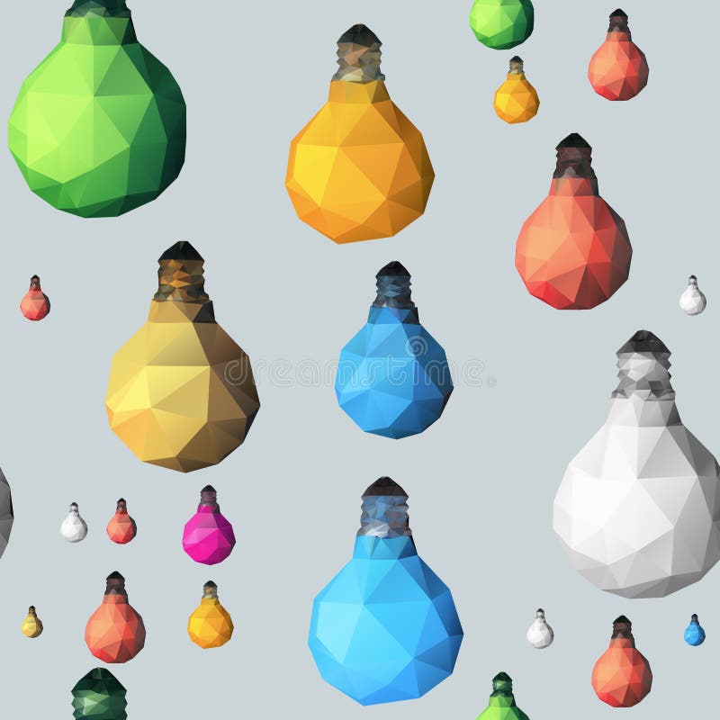 Low Poly Light Bulb. Seamless Pattern Stock Vector - Illustration of ...