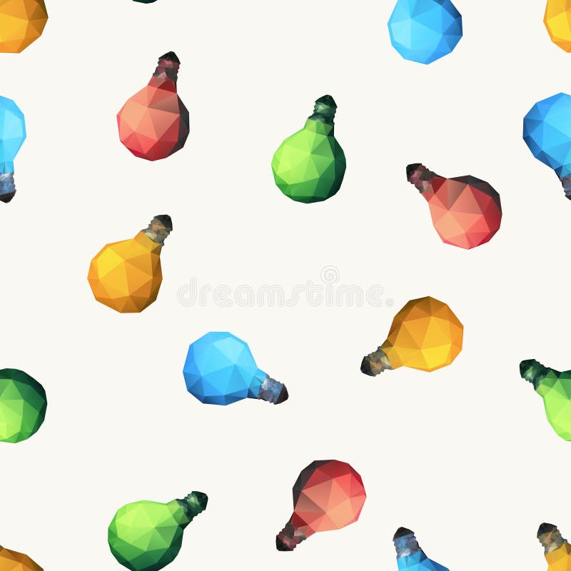 Low Poly Light Bulb. Seamless Pattern Stock Vector - Illustration of ...