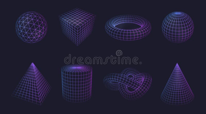 Low Poly Line Geometric Shapes of Neon Color, Set Stock Vector ...