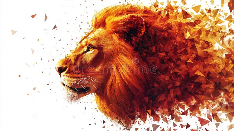 Low-Poly Lion Head Abstract Geometric Shapes Vibrant Orange Mane Stock ...