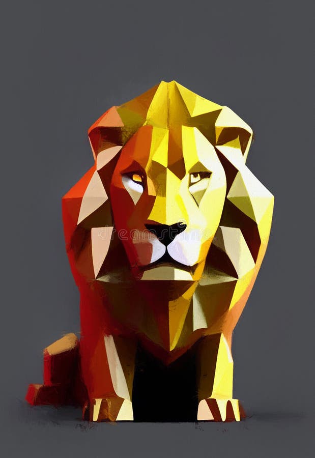 Low Poly Lion - Stylized Digital Art Stock Illustration - Illustration ...