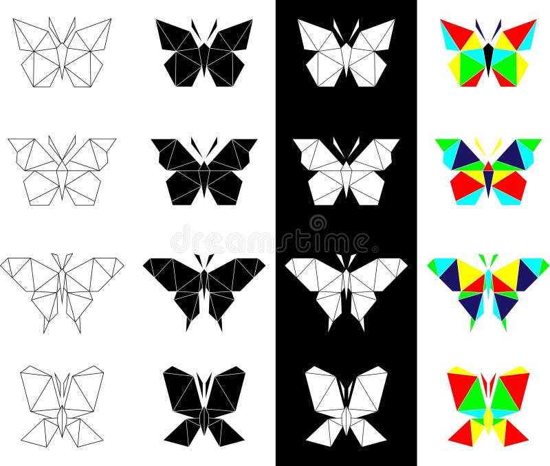 LOW POLY LOGO ICON TRIANGLE WING FLY BUTTERFLY POLYGONAL SET Stock ...