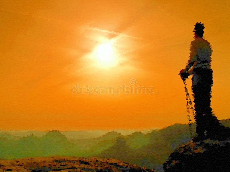 Low Poly. Looking To Horizon. Man on a Rock Looking To Horizon. Stock ...