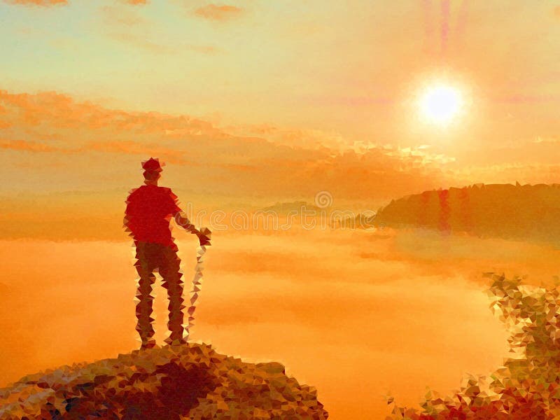 Low Poly. Looking To Horizon. Man on a Rock Looking To Horizon. Stock ...