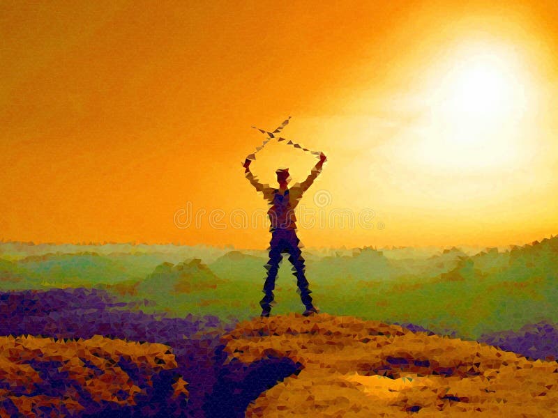 Low Poly. Looking To Horizon. Man on a Rock Looking To Horizon. Stock ...