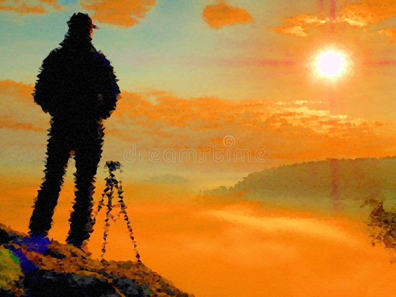 Low Poly. Looking To Horizon. Man on a Rock Looking To Horizon. Stock ...