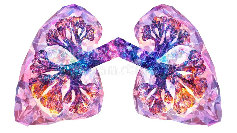 Low-poly Lungs with Symmetrical Glowing Grid Patterns Forming the ...