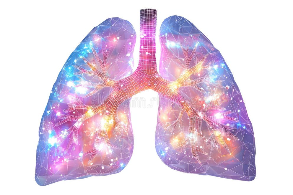 Low-poly Lungs with Symmetrical Glowing Grid Patterns Forming the ...