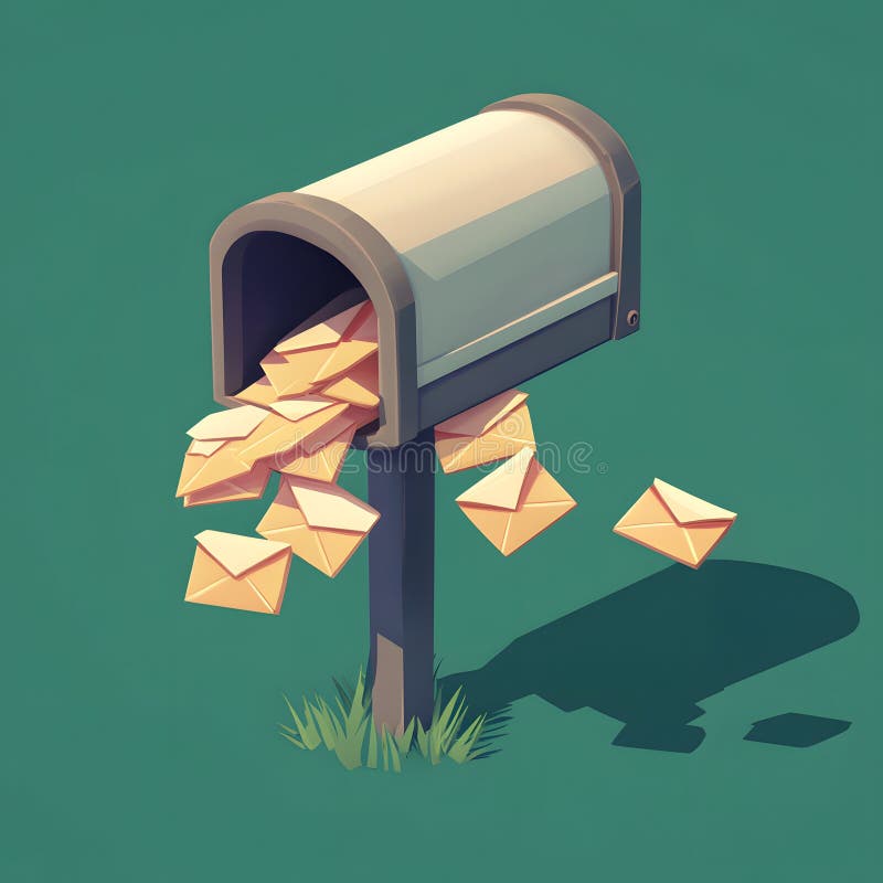 Low Poly Mailbox Overflowing with Letters on Green Grass Stock ...