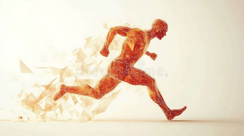 Low Poly Man Running with Geometric Particle Explosion Representing Speed and Power in Digital ...