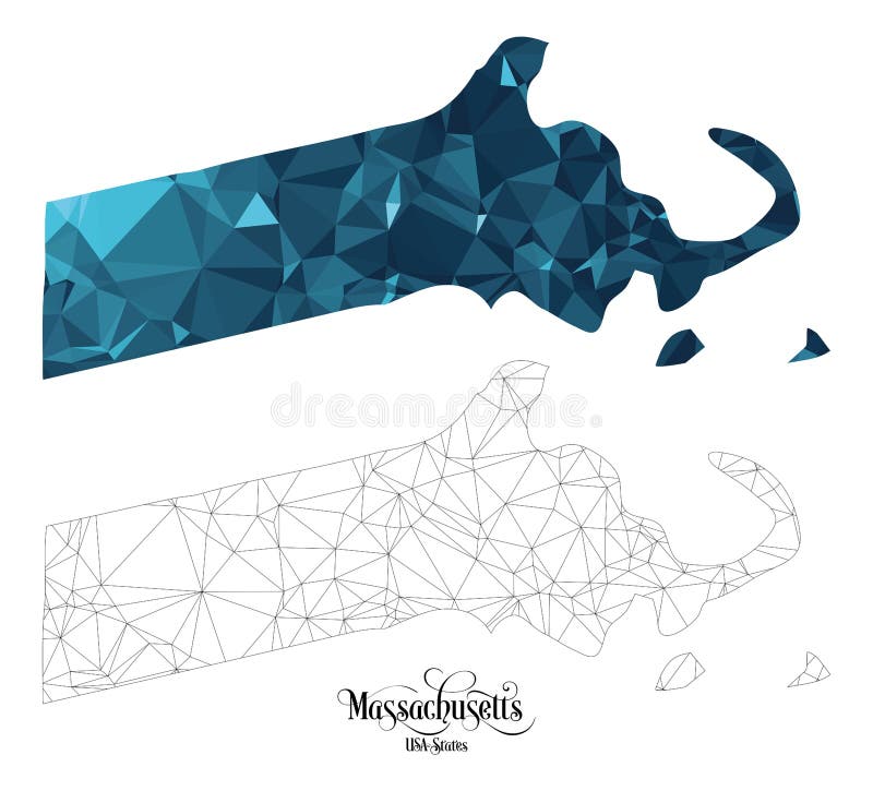 Low Poly Map of Massachusetts State USA. Polygonal Shape Vector ...