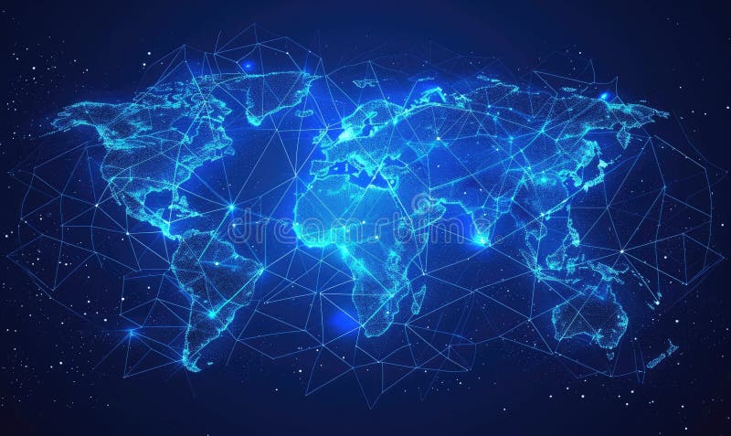 A Low-poly Map of the World. a Grid of Lines and Points Stock ...