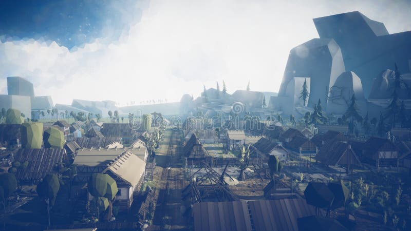 Low Poly Medieval Town stock illustration. Illustration of patch ...