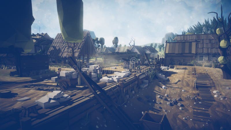 Low Poly Medieval Town stock illustration. Illustration of dream ...