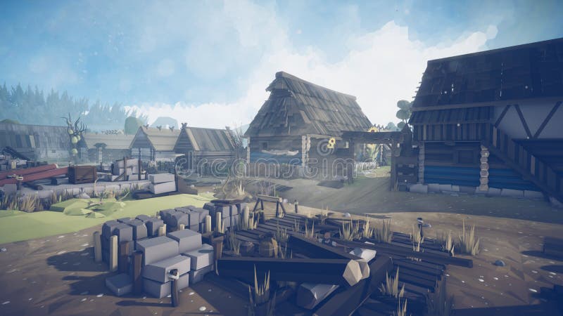Low Poly Medieval Town stock illustration. Illustration of environment ...
