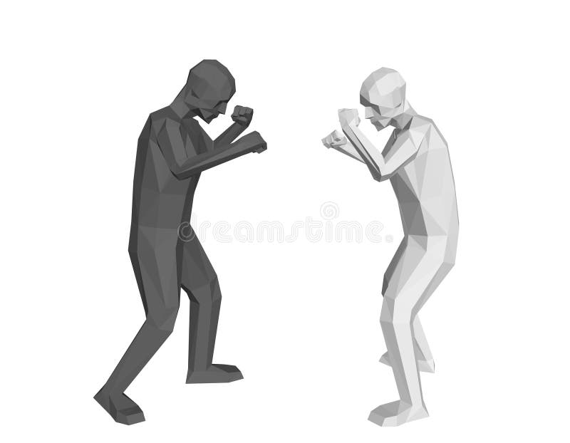 Low Poly Men Fighting. Isolated on White Background. Vector ...