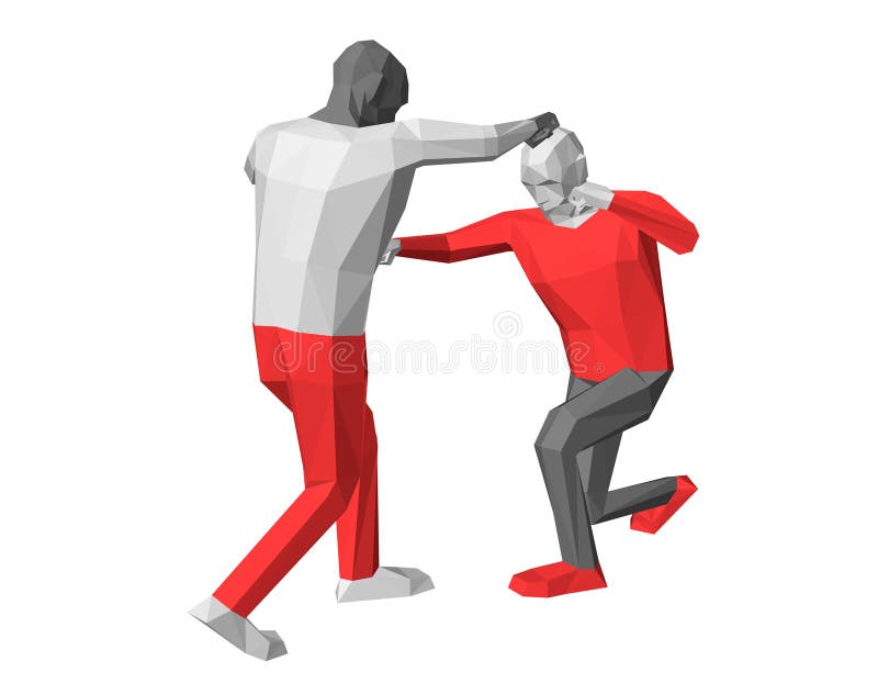Low Poly Men Fighting. Isolated On White Background. Vector ...