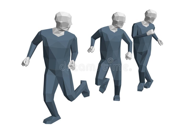 Low Poly Men Runs Looking Back. Isolated on White Background Stock ...