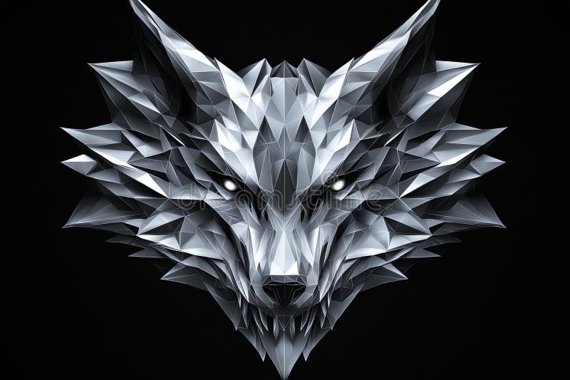 Low-poly Metallic Wolf Head, Sharp Angles, Dark Background, Fierce ...