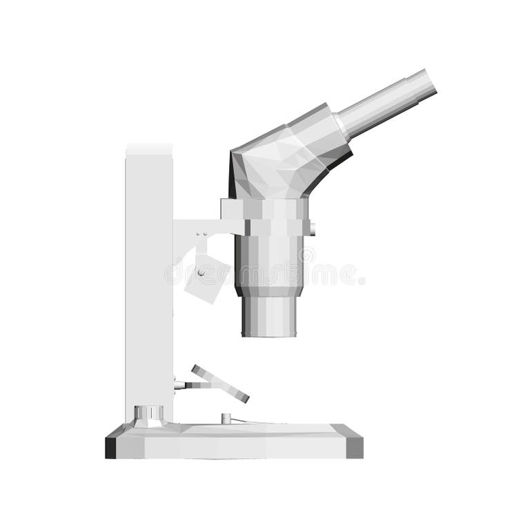 Low Poly Microscope. White Desktop Microscope. Side View. 3D Stock ...