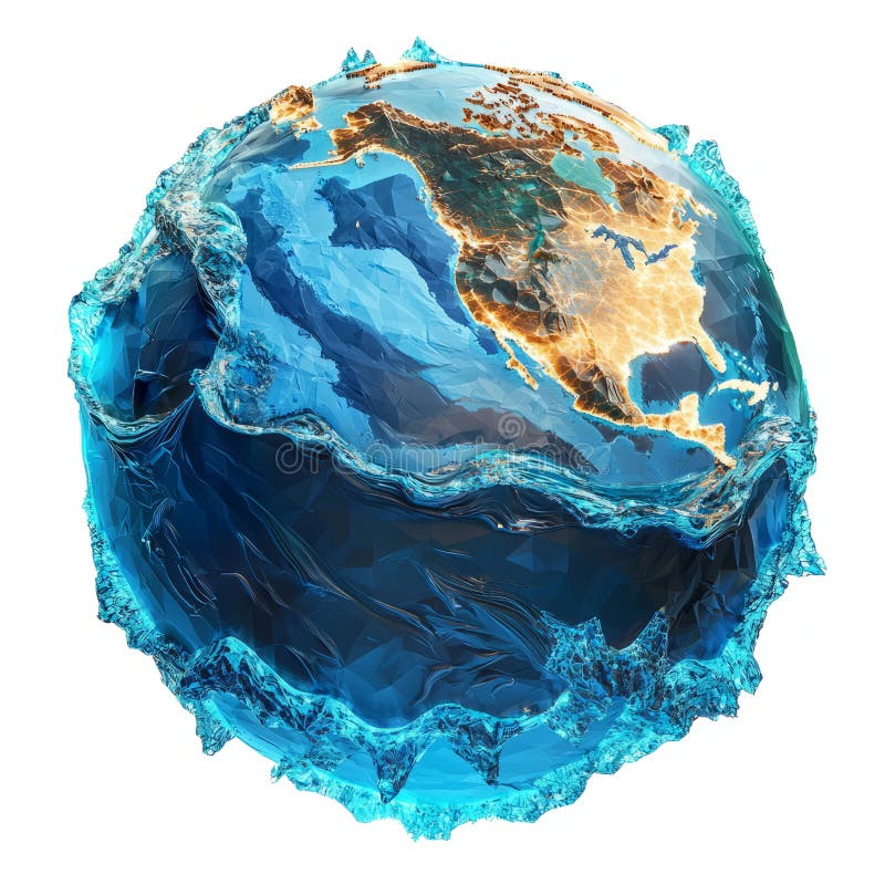 Low Poly Model of a Half-submerged Earth with Glowing Fractal Patterns ...