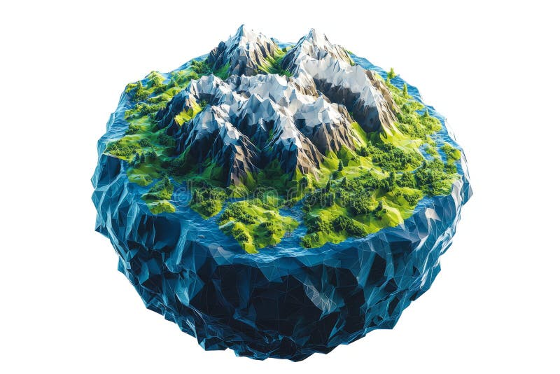 Low Poly Model of a Half-submerged Earth with Glowing Fractal Patterns ...