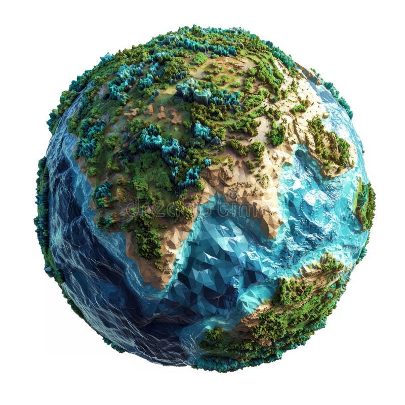 Low Poly Model of a Half-submerged Earth with Glowing Fractal Patterns ...