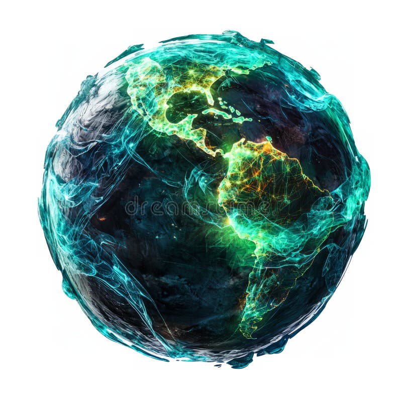 Low Poly Model of a Half-submerged Earth with Glowing Fractal Patterns ...