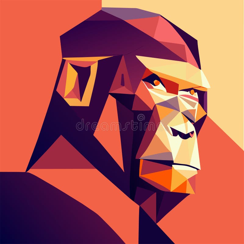 Low Poly Monkey Head in Low Poly Style. Modern Minimalistic Design ...