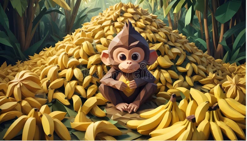 A Low Poly Monkey Surrounded by Bananas: a 3D Illustration Stock Vector ...