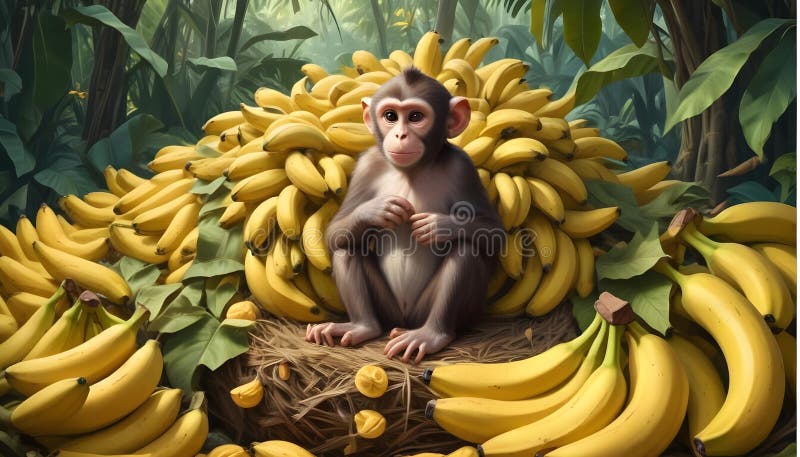 A Low Poly Monkey Surrounded by Bananas: a 3D Illustration Stock Vector ...