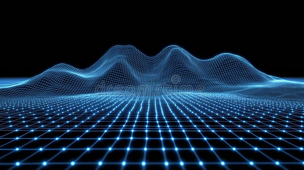 A Low Poly Mountain Emerges from a Gridded Surface, Encircled by ...