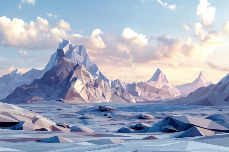 Low Poly Mountain Landscape at Dawn Stock Illustration - Illustration ...