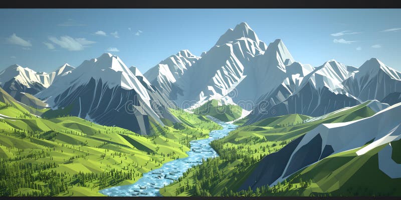 Low Poly Mountain Range Landscape Illustration Generated Using AI ...