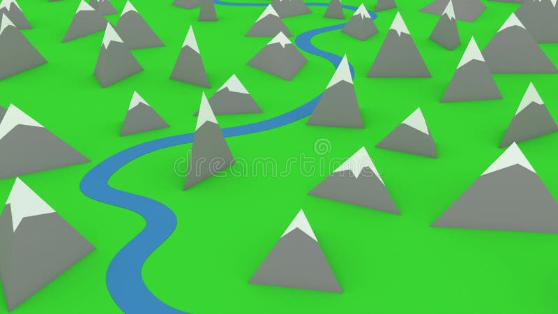 Low Poly Mountains Green Nature Curve River Intro 3d Stock Illustration ...
