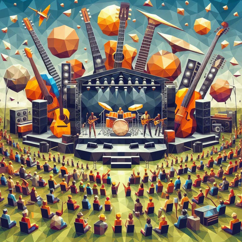 Low Poly Music Festival a Digital Collage Using Low Poly Models Stock ...