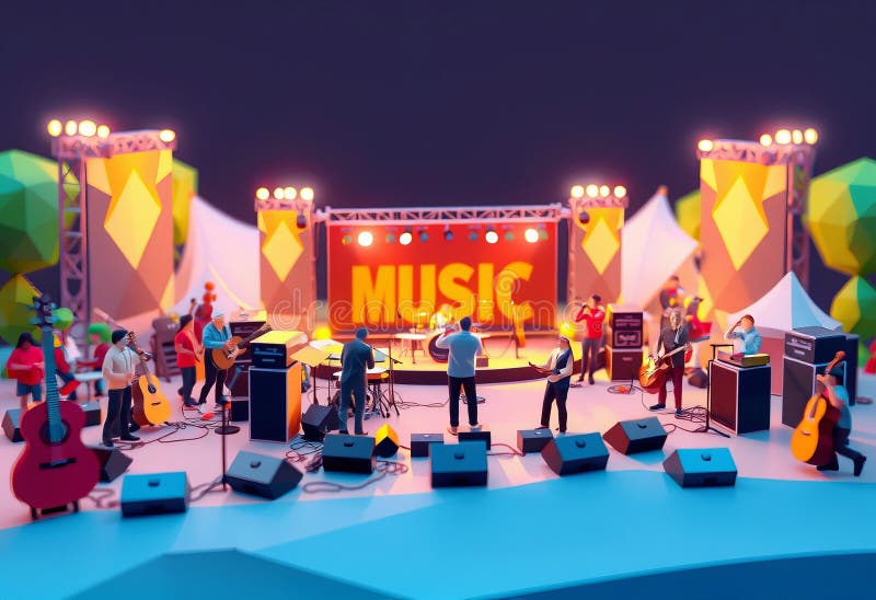 Low Poly Music Festival a Digital Collage Using Low Poly Models Stock ...