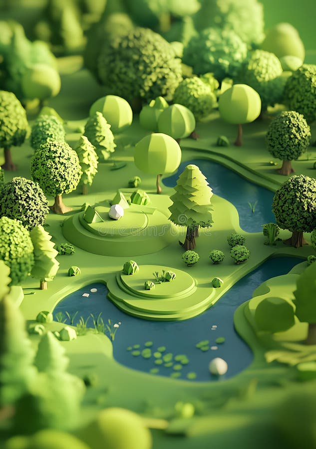 Low Poly Nature Scene with Green Trees and Pond Generated Using AI ...