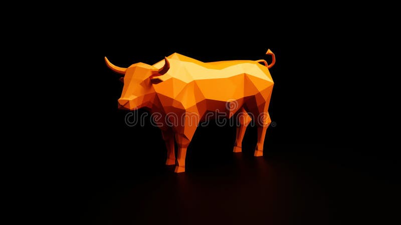 Low-poly Orange Bull,3D Render, Black Background Stock Illustration ...