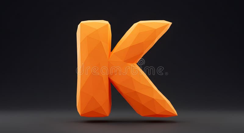 Low-Poly Orange Letter K 3D Render on Dark Background: a Modern ...