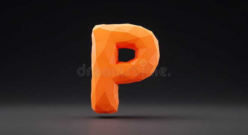 Low-Poly Orange Letter P 3D Render: Geometric Alphabet Design for Modern Branding Stock ...