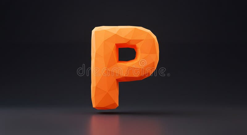Low-Poly Orange Letter P 3D Render, Geometric Alphabet, Modern Design ...